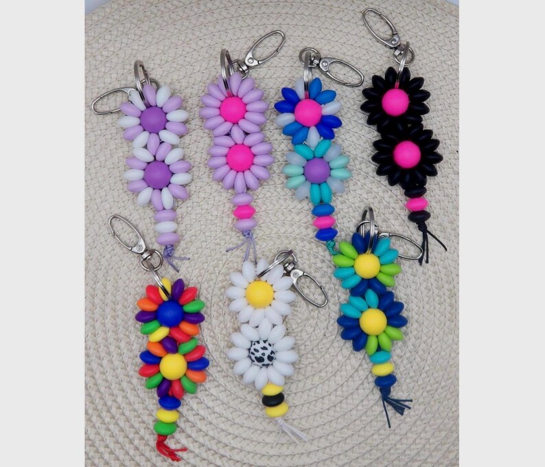 Flower Keychain-double Sunflower W/clasp, Lentil Silicone Beads Charm ...
