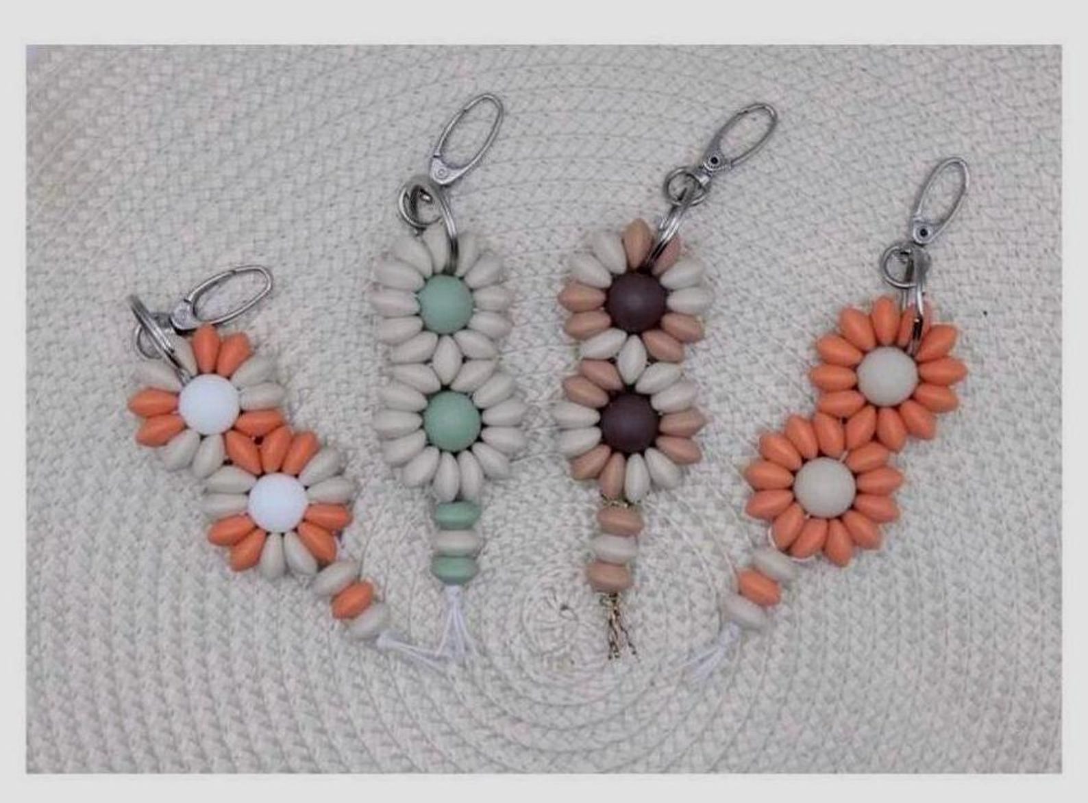 Flower Keychain-double Sunflower W/clasp, Lentil Silicone Beads Charm ...