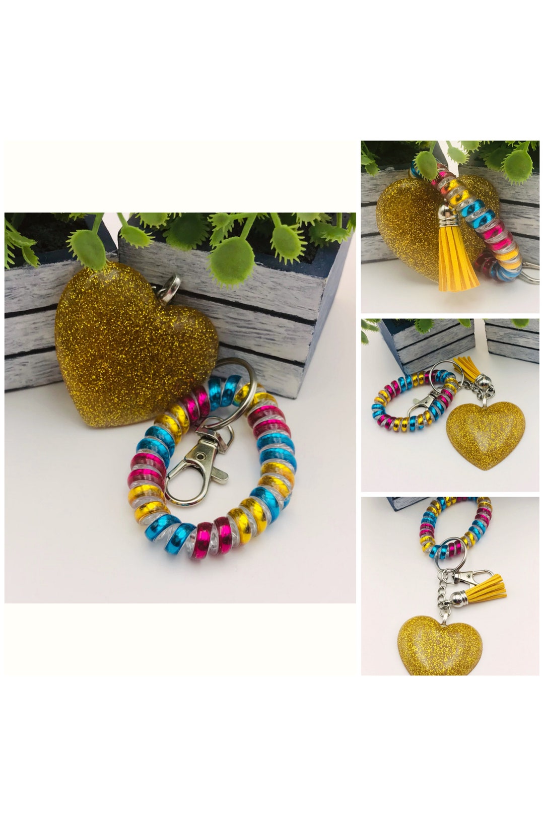 Keychain-resin Heart, Heart Keychain, Glitter Heart Keychain, Bag Charm ...