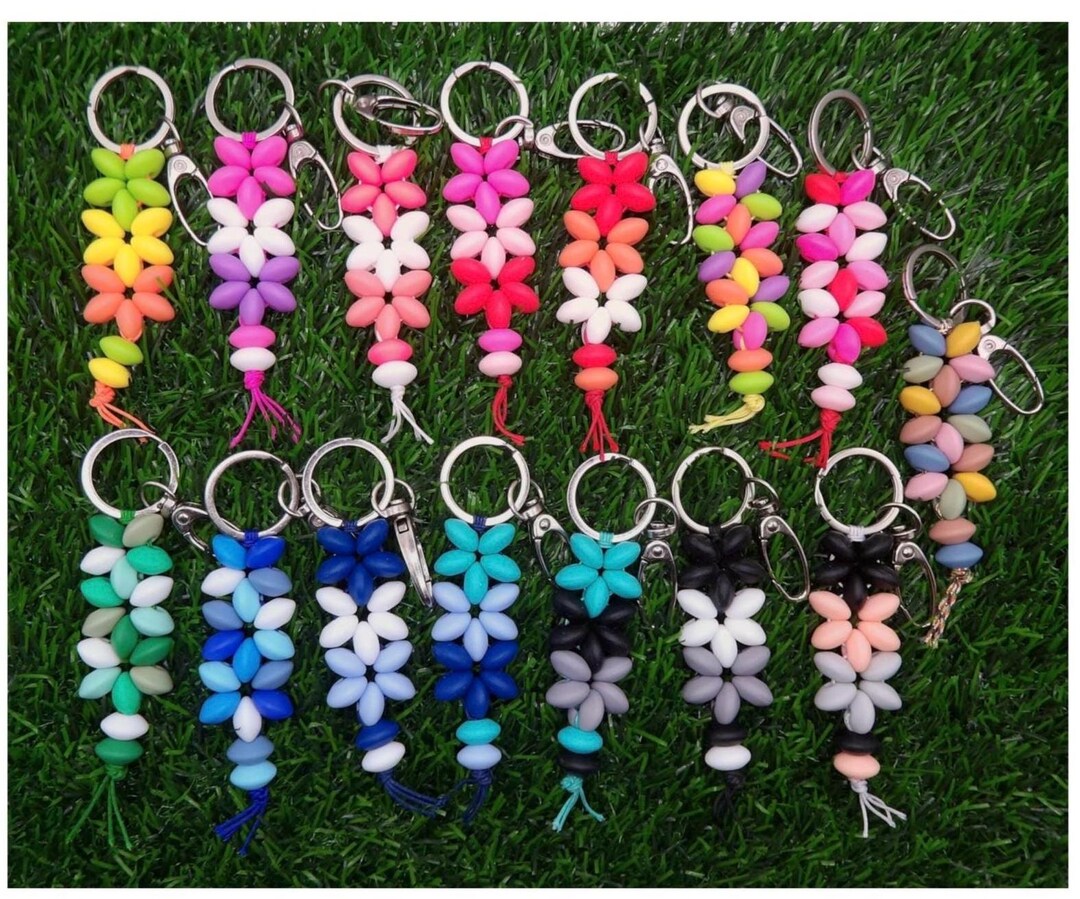 Flower Keychain W/clasp, Lentil Silicone Beads Charm, Luggage, Purse ...
