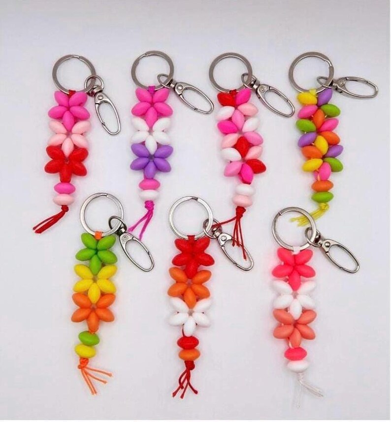 Flower Keychain W/clasp, Lentil Silicone Beads Charm, Luggage, Purse ...