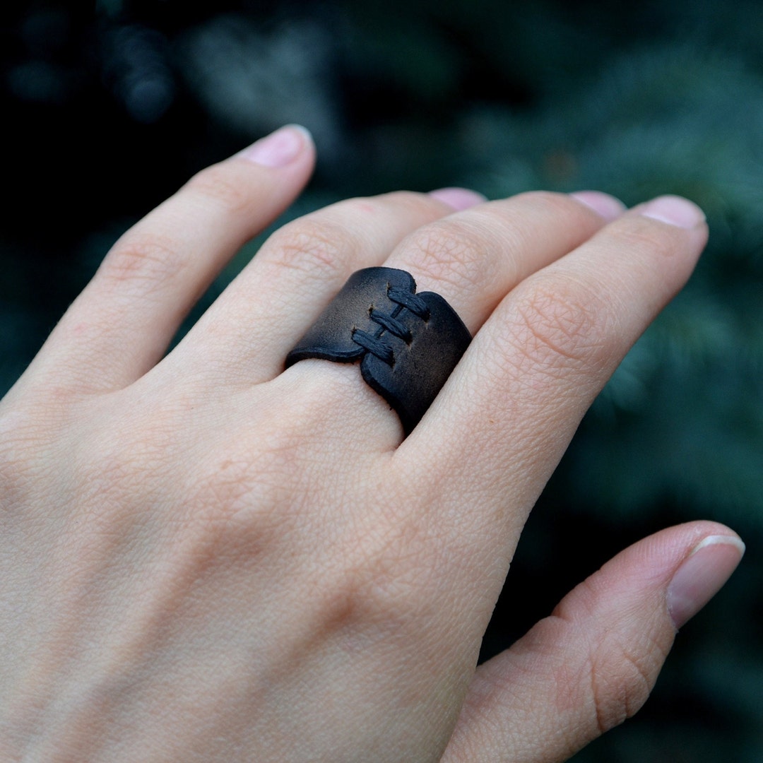 Leather Ring Biker Ring Women Mens Leather Ring Gothic Engagement Ring ...