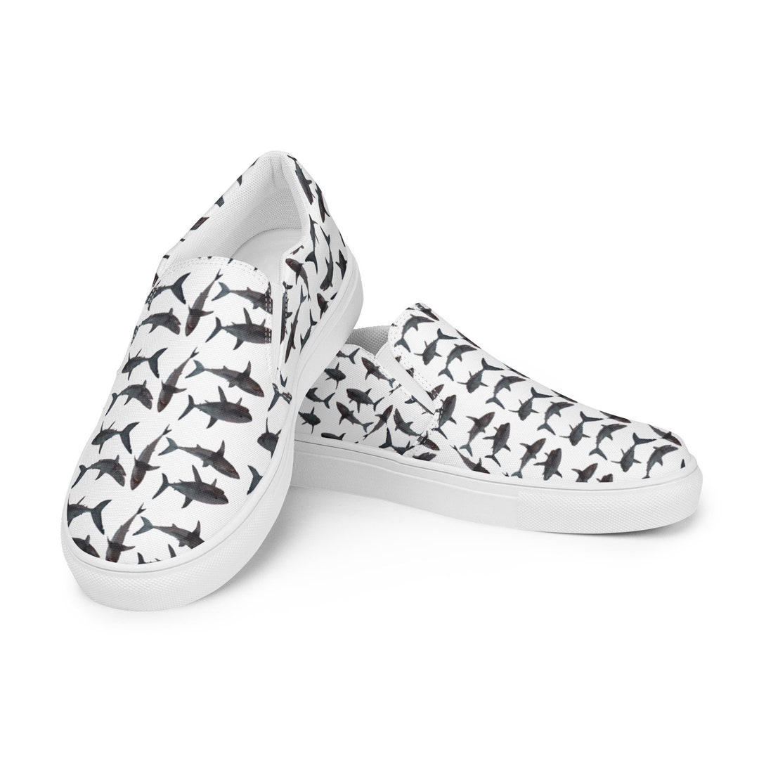 Shark Themed Men’s Slip-on Canvas Shoes - Novelty Shoes for the Marine ...