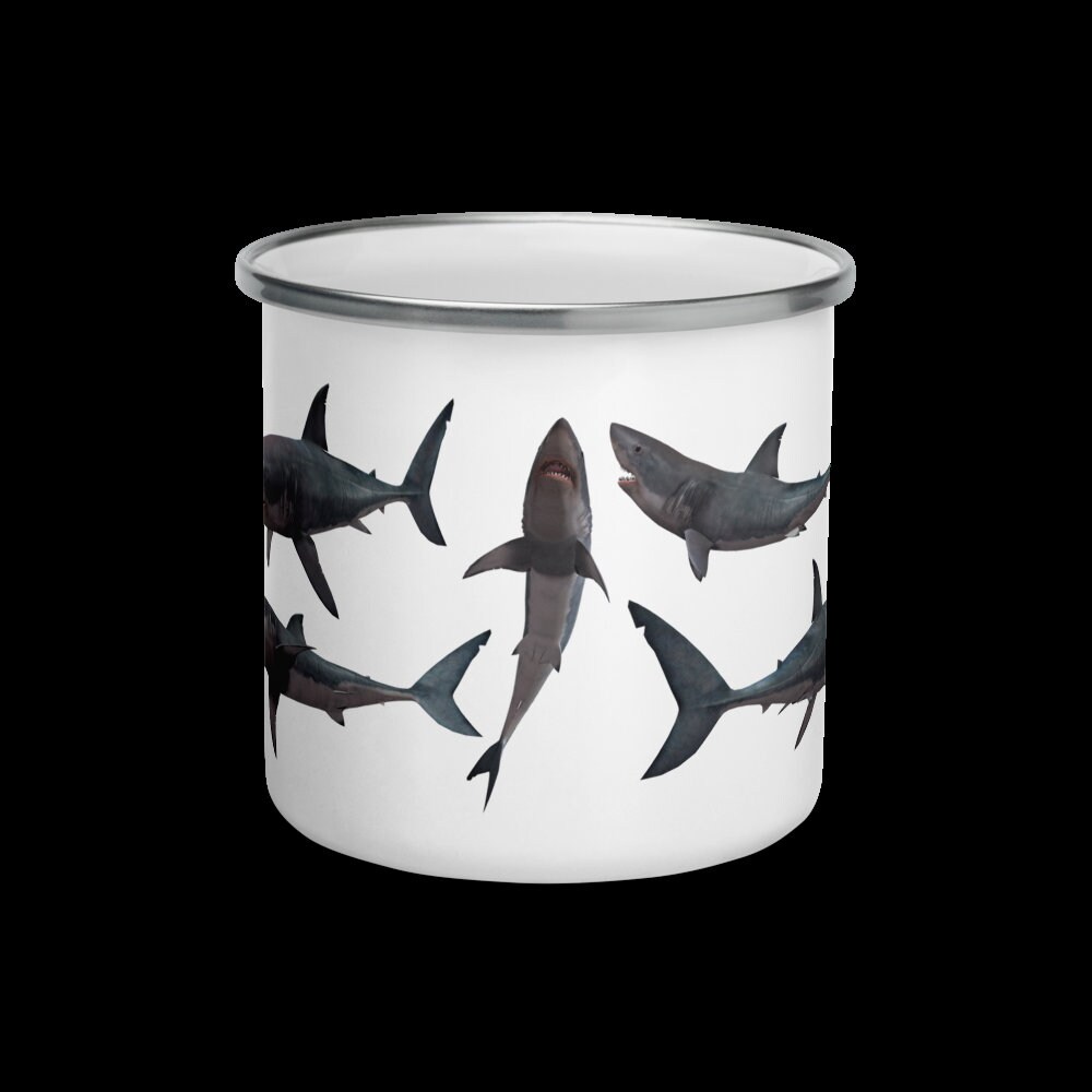 Shark Attack Enamel Mug - Fun Gift for Fisherman - Shark Week Themed ...