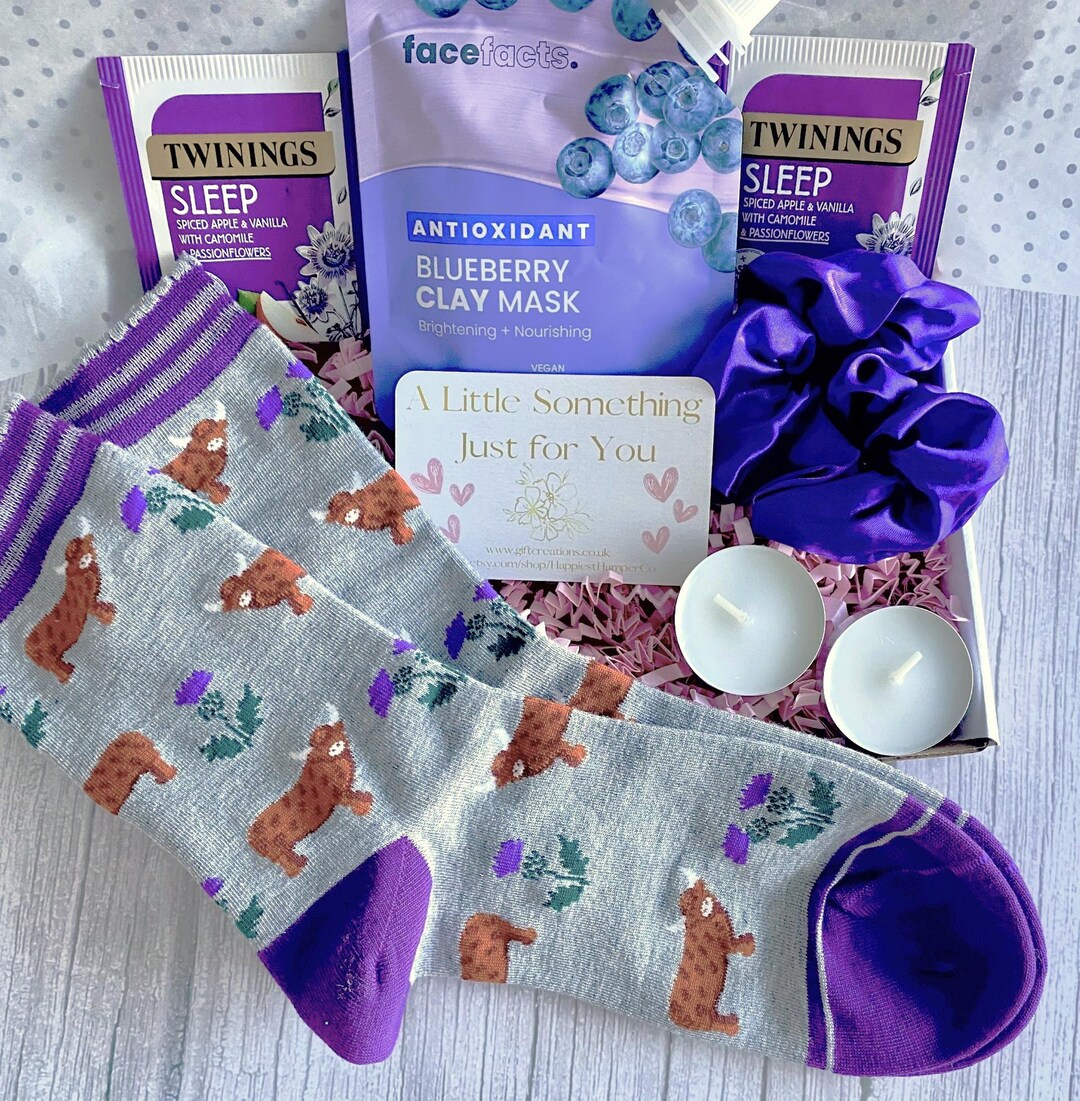 HIGHLAND COW/ANIMAL Sock Box | Mini Letterbox Pamper Hamper for Her | Spa Self-care | Birthday ...