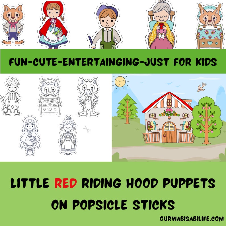 Little Red Riding Hood Puppets on Popsicle Sticks, Printable Finger ...