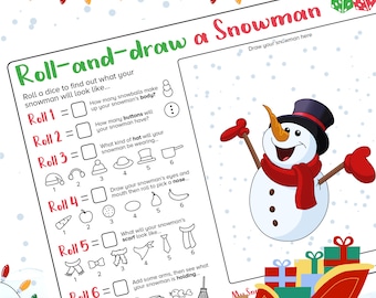 Roll & Draw a Snowman Drawing Prompt Activity, Kids Christmas Dice Game ...