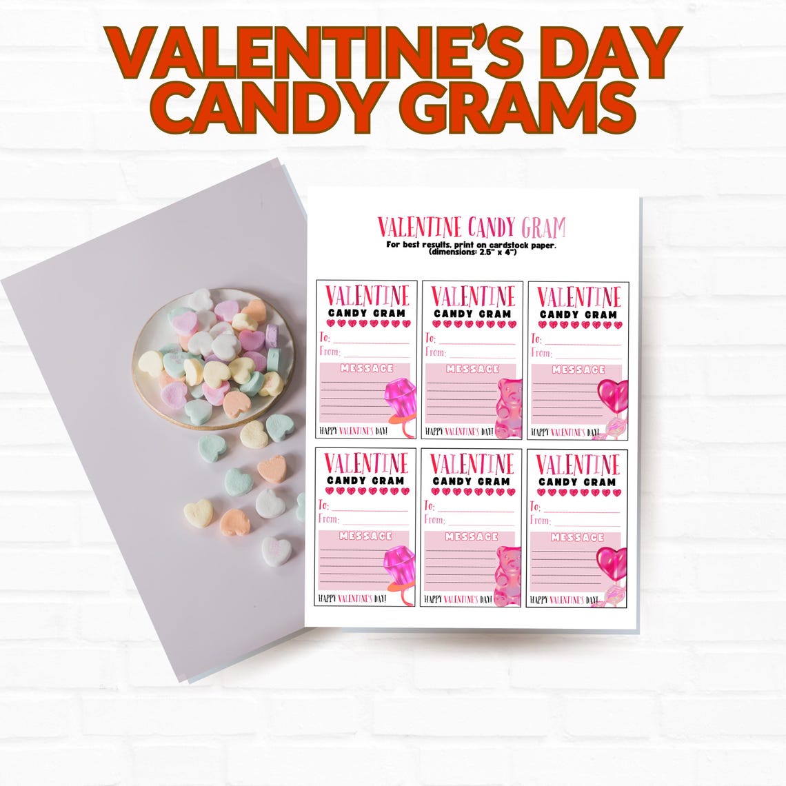Printable Valentine's Day Candy Gram Cards, Kids Valentine or Adult ...