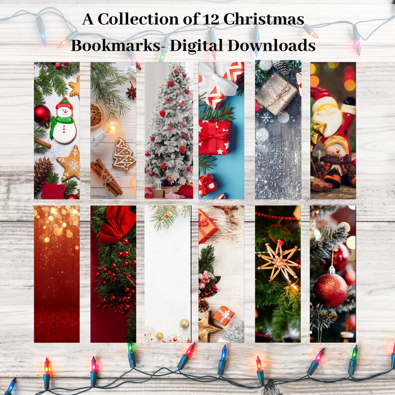 Printable Christmas Bookmarks, Christmas Pictures, Set of 12, Digital ...