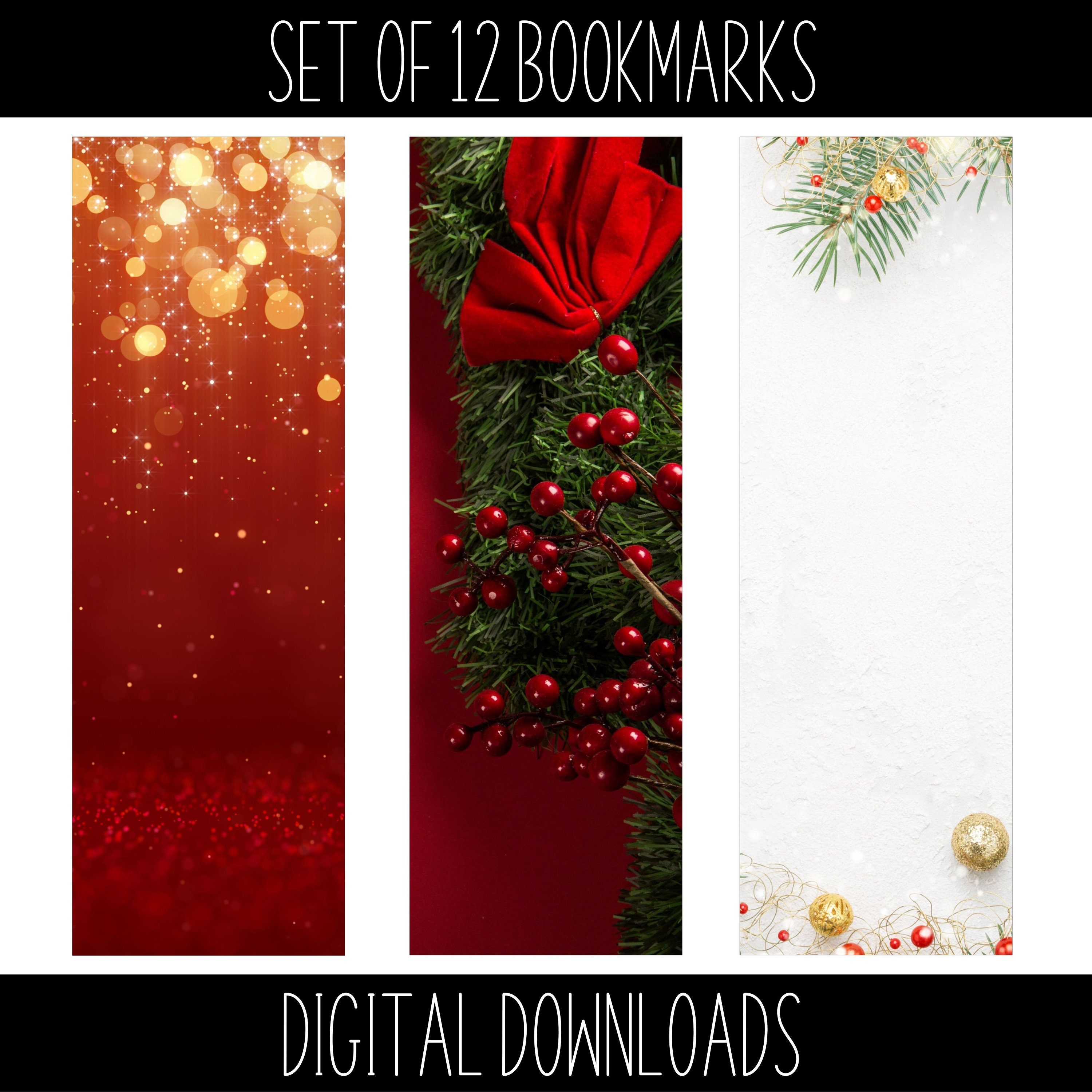 Printable Christmas Bookmarks, Christmas Pictures, Set of 12, Digital ...