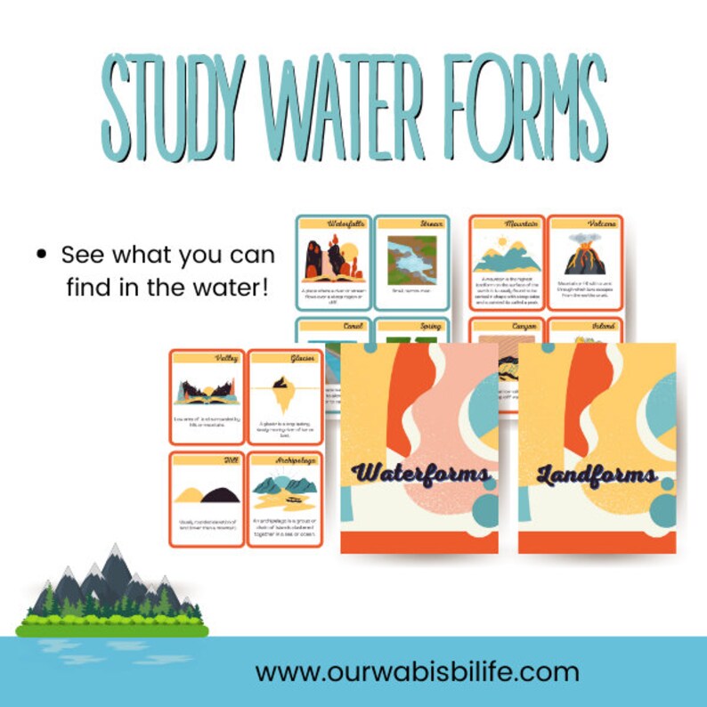 Land and Water Forms Study Packet, Nature Study, Land Form Flash Cards ...