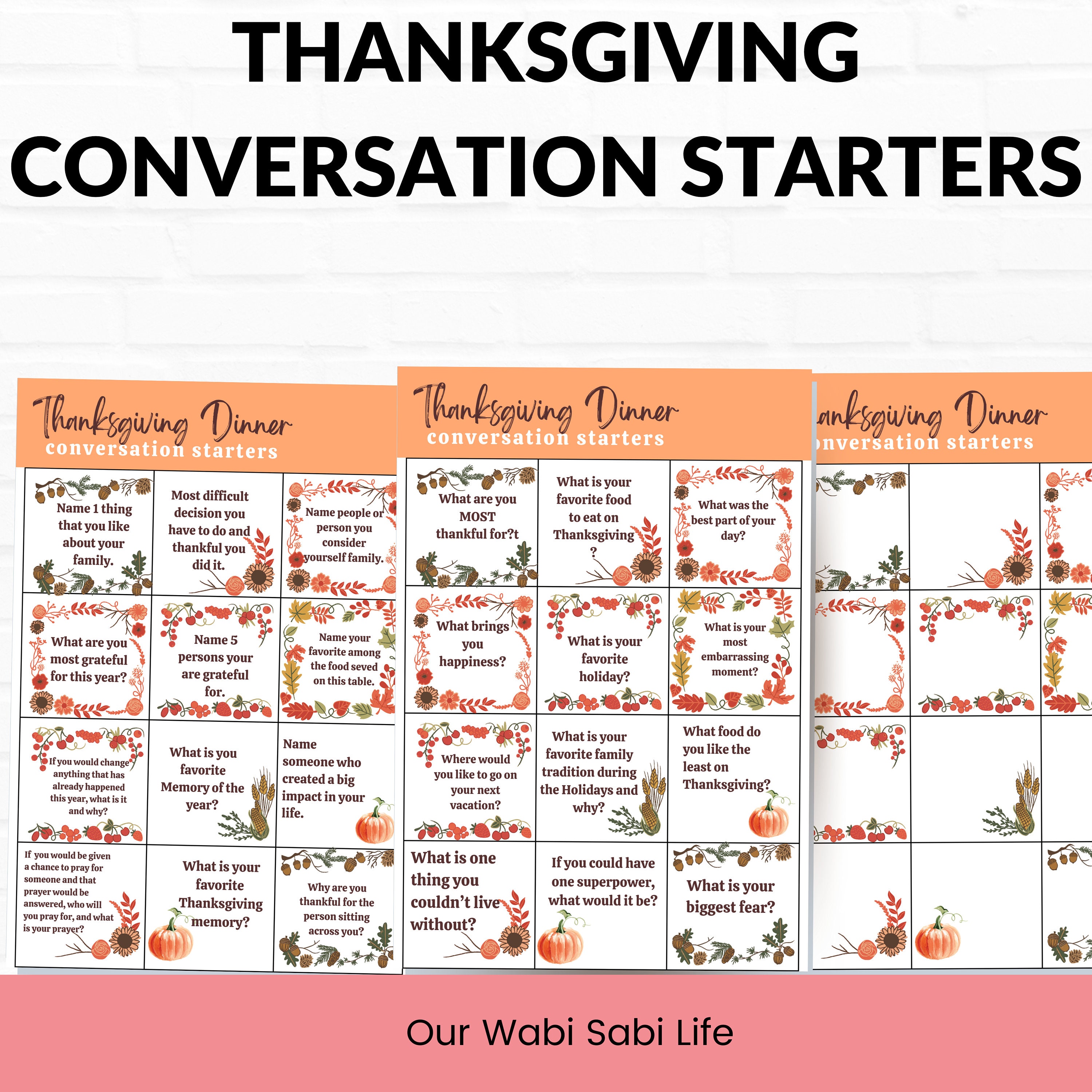 Thanksgiving Conversation Starter Cards, Conversation Starter ...