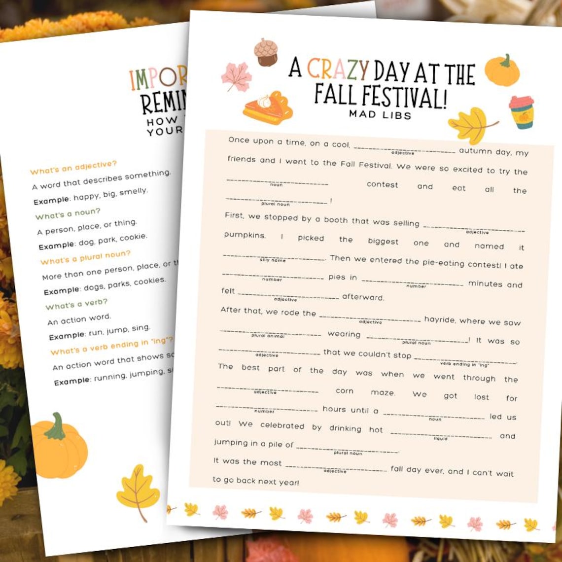 Fall Festival Mad Libs, Autumn Mad Libs - Etsy
