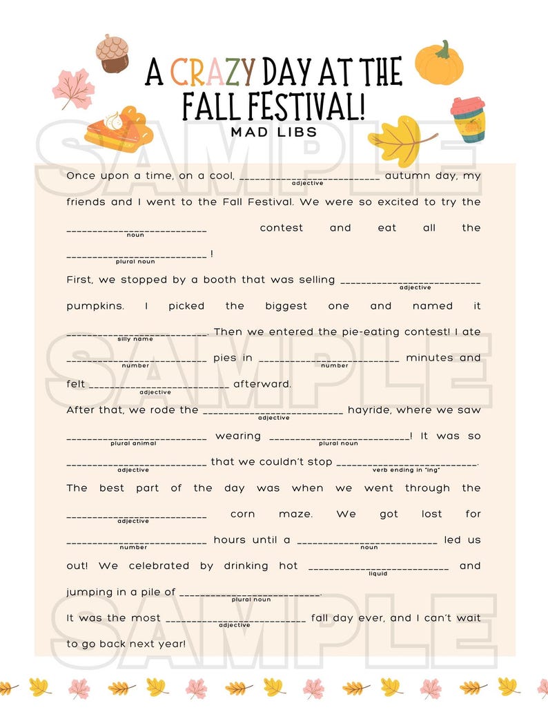 Fall Festival Mad Libs, Autumn Mad Libs - Etsy