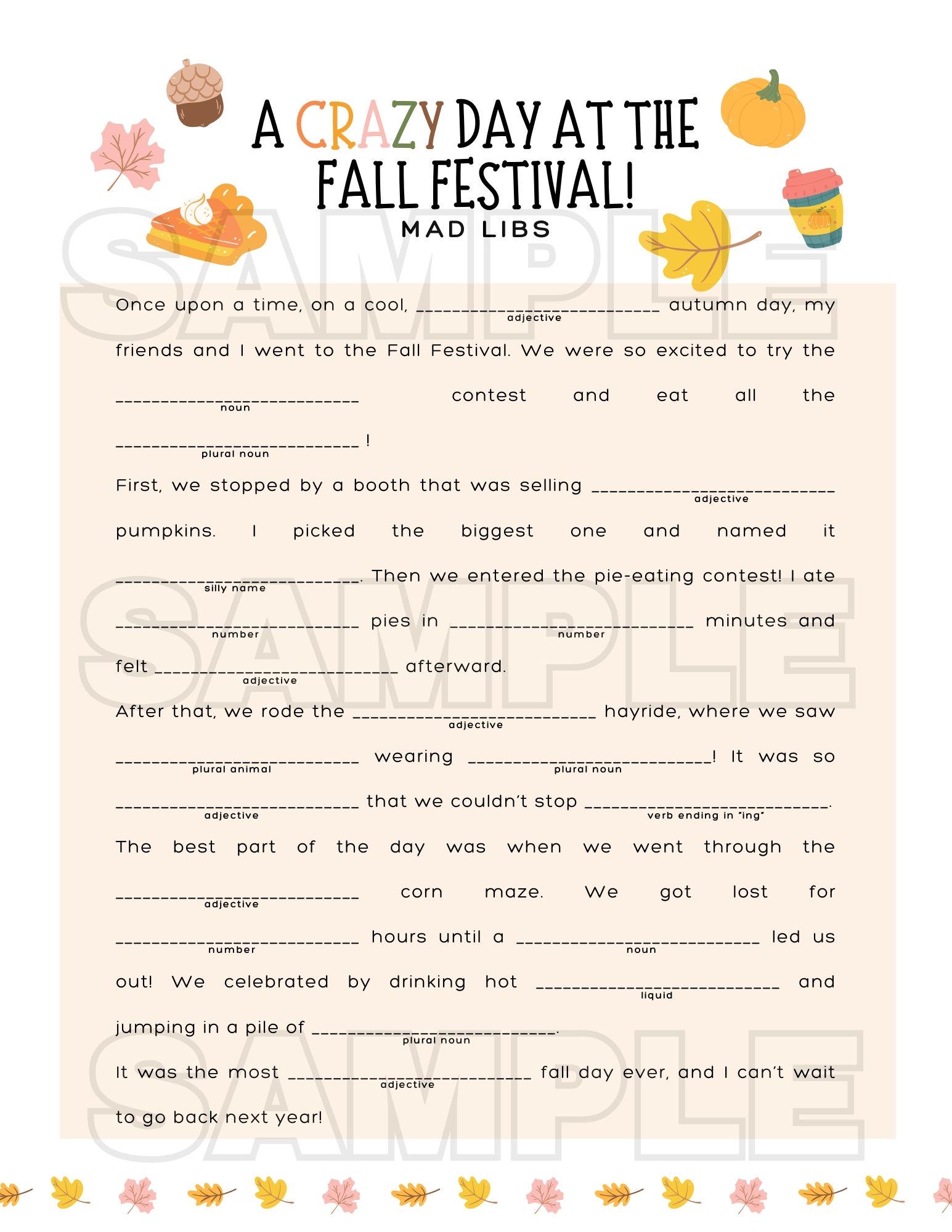 Fall Festival Mad Libs, Autumn Mad Libs - Etsy