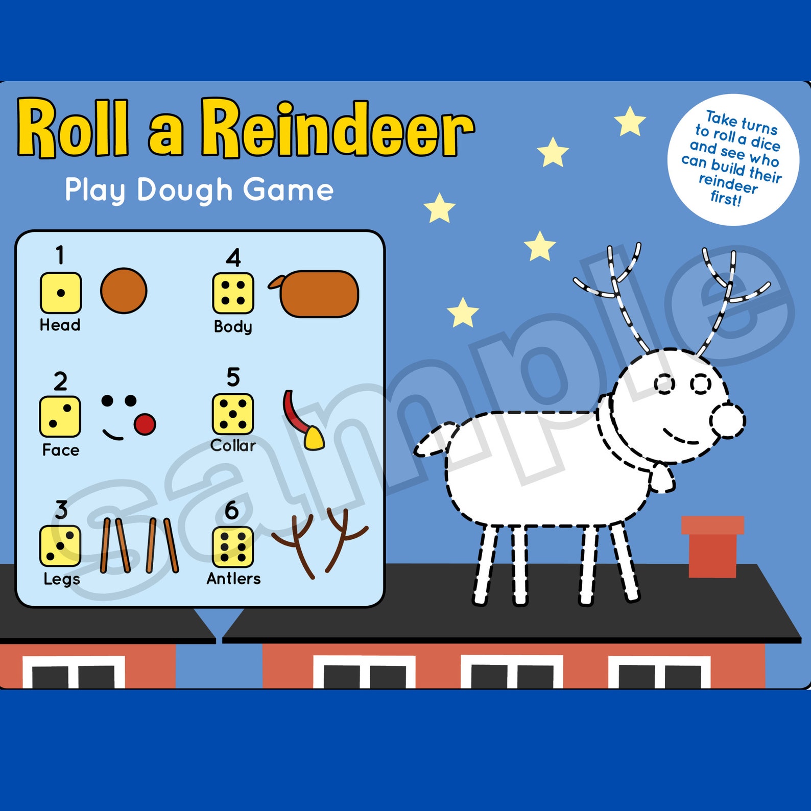 PRINTABLE Roll a Reindeer Christmas Game on a Playdough Mat, INSTANT ...