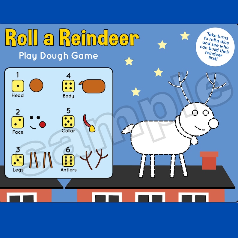 PRINTABLE Roll a Reindeer Christmas Game on a Playdough Mat, INSTANT ...