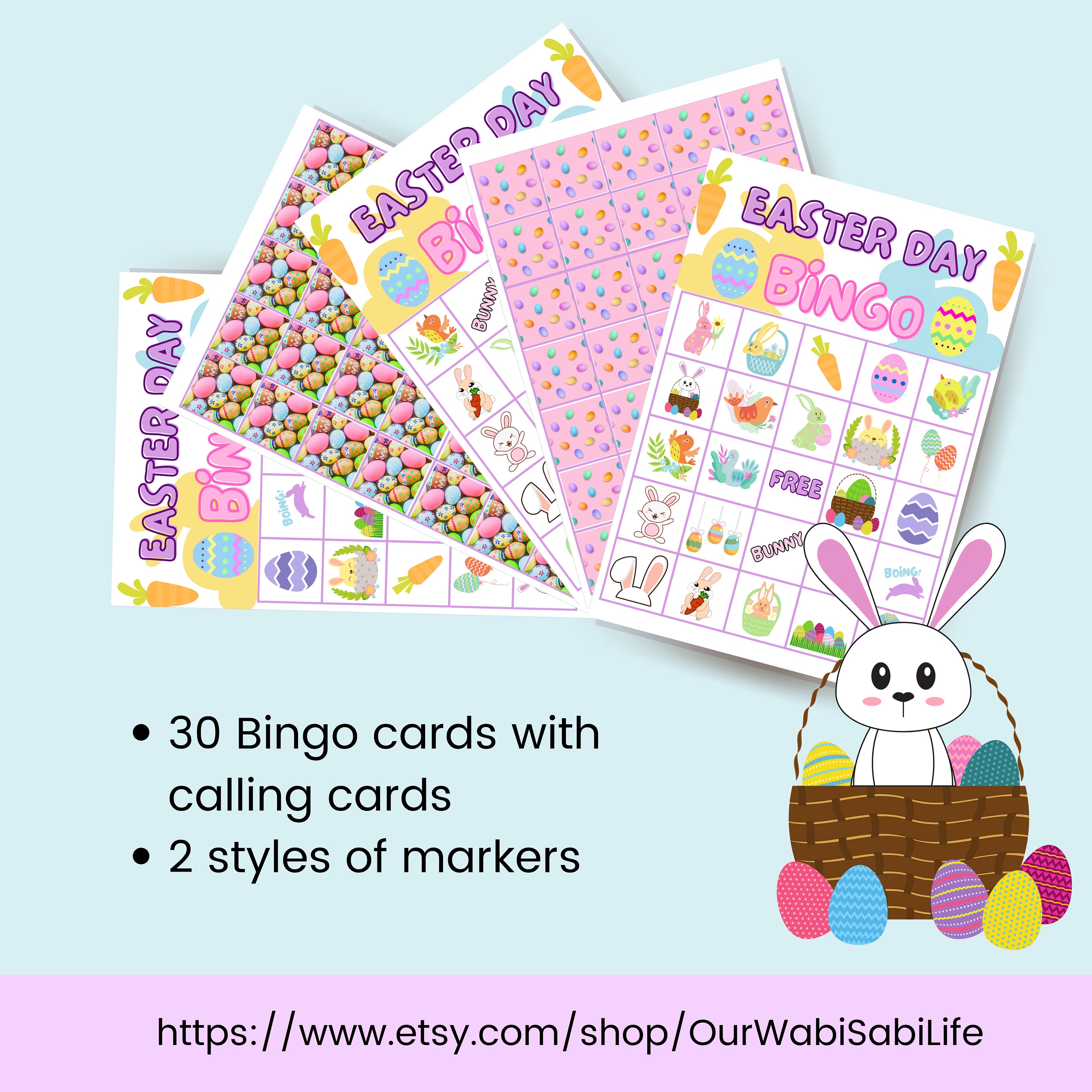 30 Printable Easter Day Bingo Cards, Easter Bingo Cards for Kids, Easy ...