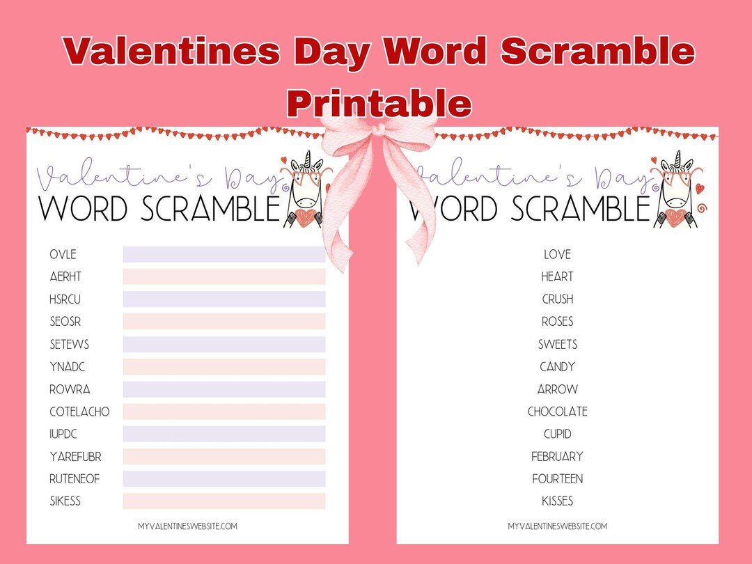 Valentine’s Day Word Scramble Printable – Kids Valentine Classroom ...