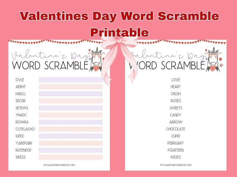 Valentine’s Day Word Scramble Printable – Kids Valentine Classroom ...