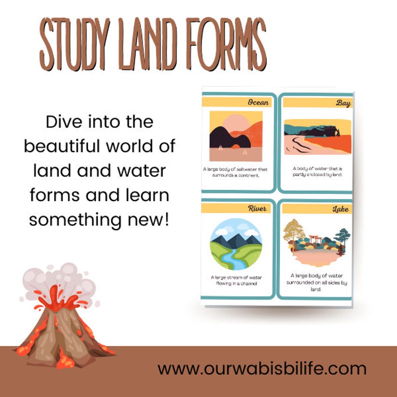 Land and Water Forms Study Packet, Nature Study, Land Form Flash Cards ...