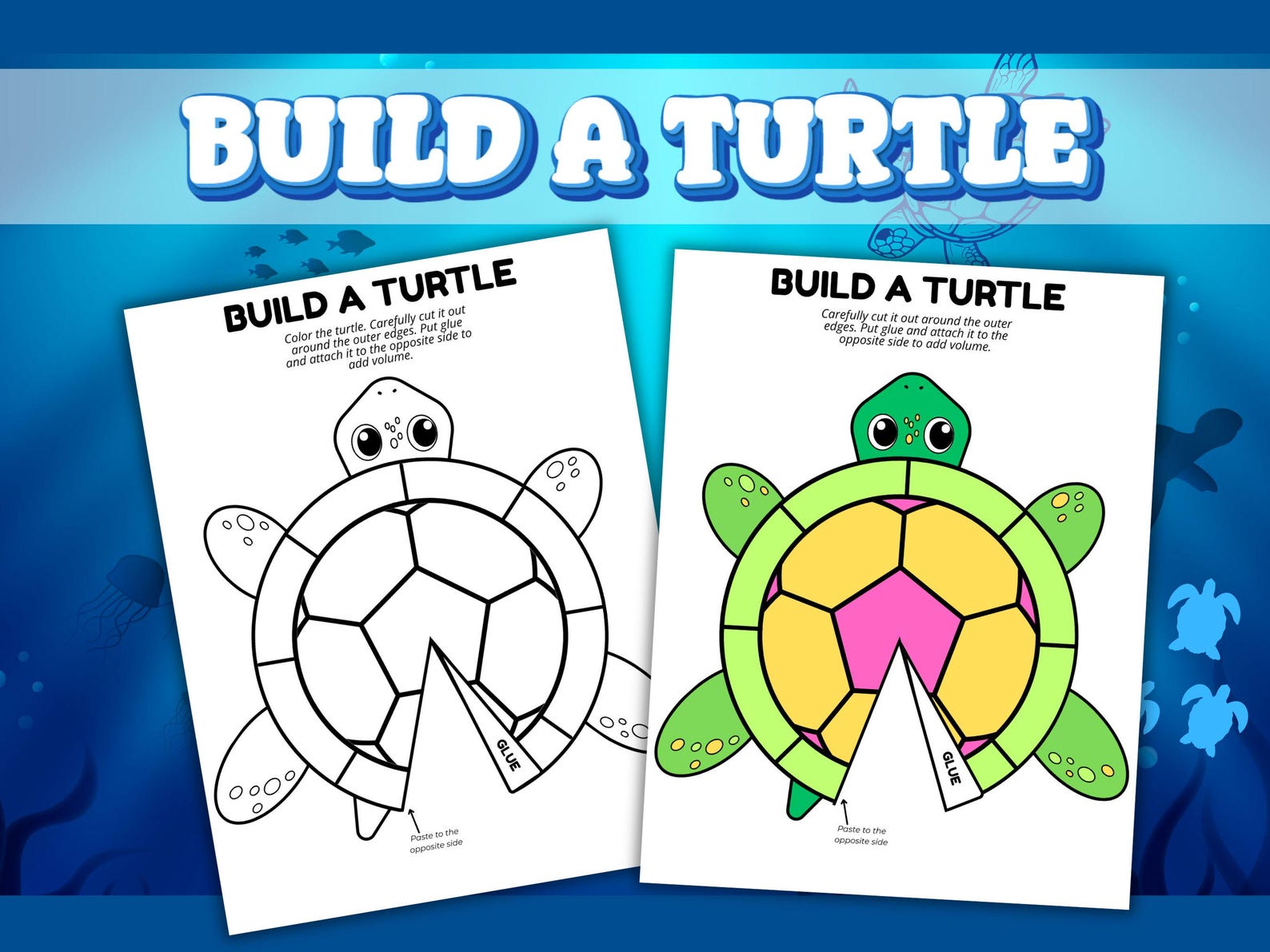 Build a Turtle Craft Printable, Turtle Cut and Paste Activity, Ocean ...
