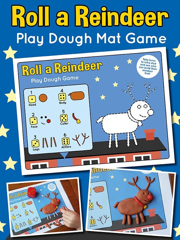PRINTABLE Roll a Reindeer Christmas Game on a Playdough Mat, INSTANT ...