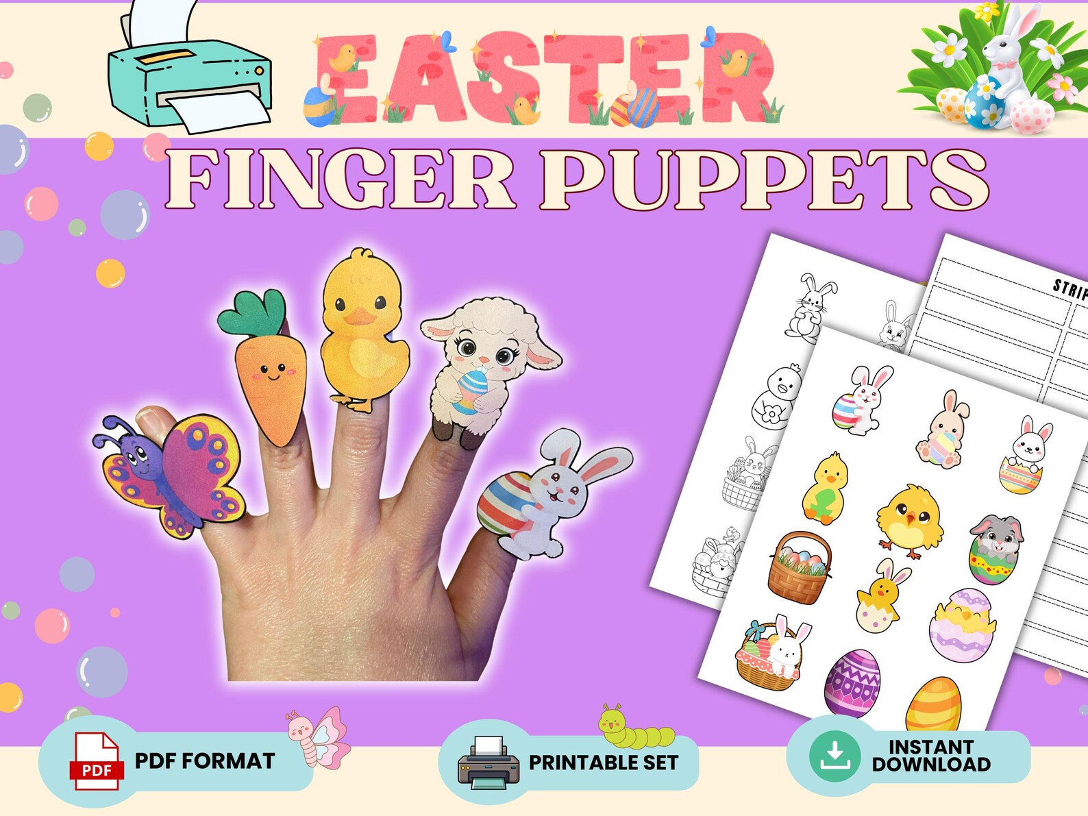 Easter Finger Puppets Printable PDF, Kids Easter Craft Activity, Bunny ...