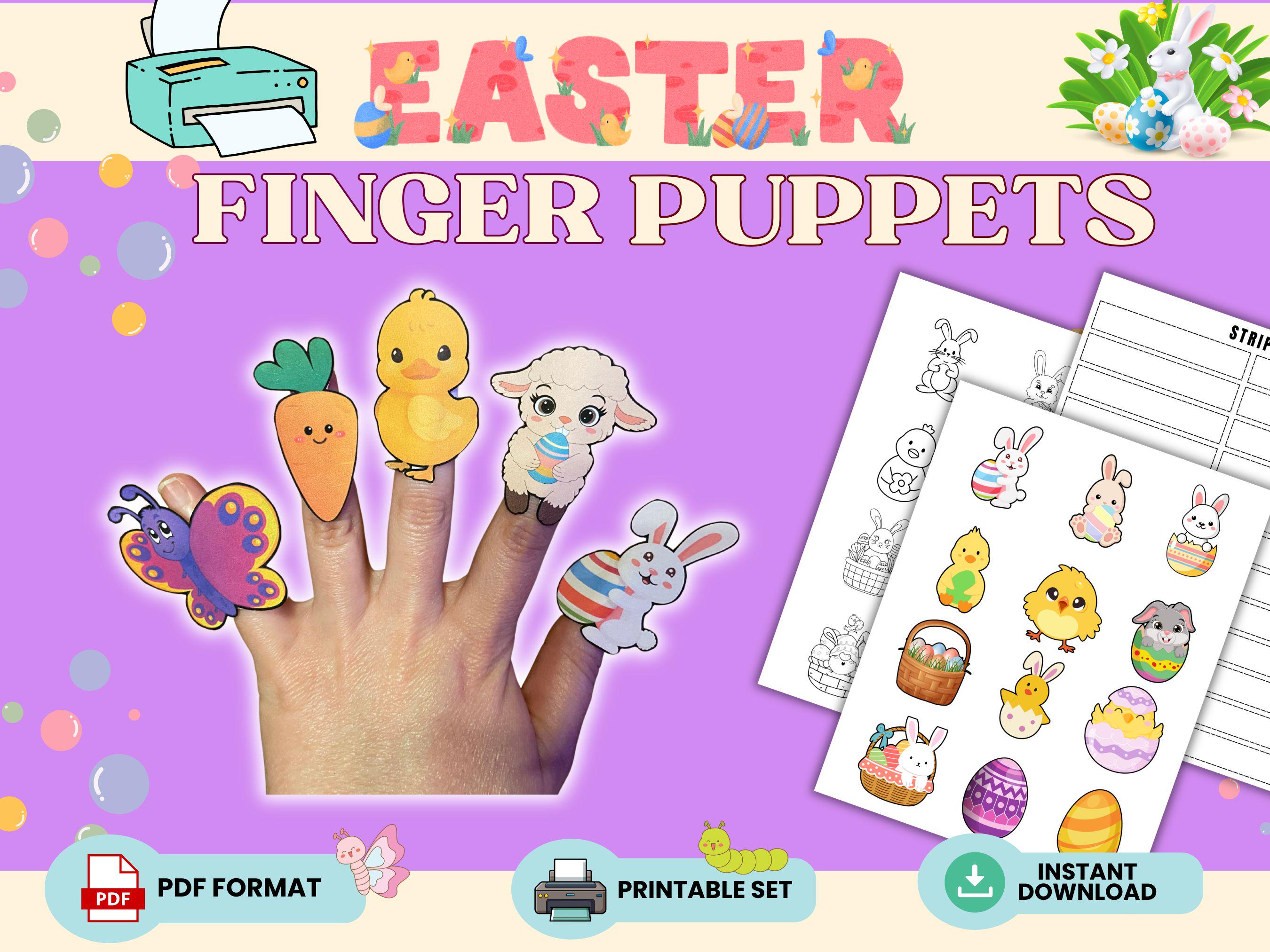 Easter Finger Puppets Printable PDF, Kids Easter Craft Activity, Bunny ...