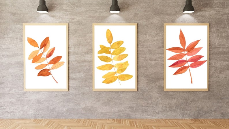 Set of 3 Printable Fall Wall Art, Watercolor Leaf Fall Decor, Autumn ...