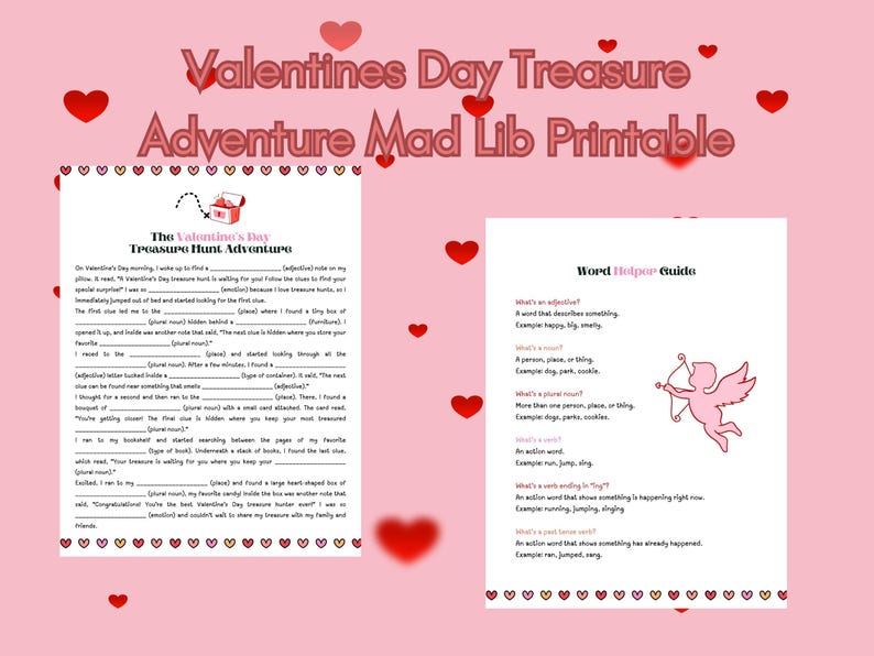 Valentine’s Day Mad Lib Printable for Kids, Valentine Treasure Hunt ...