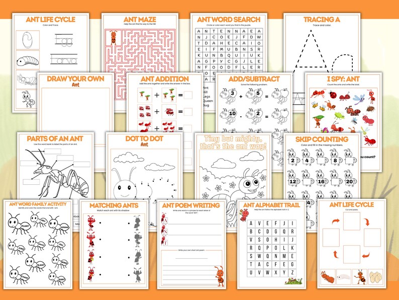 Ant Activity Bundle Printable, Preschool Learning Worksheets, Insect ...