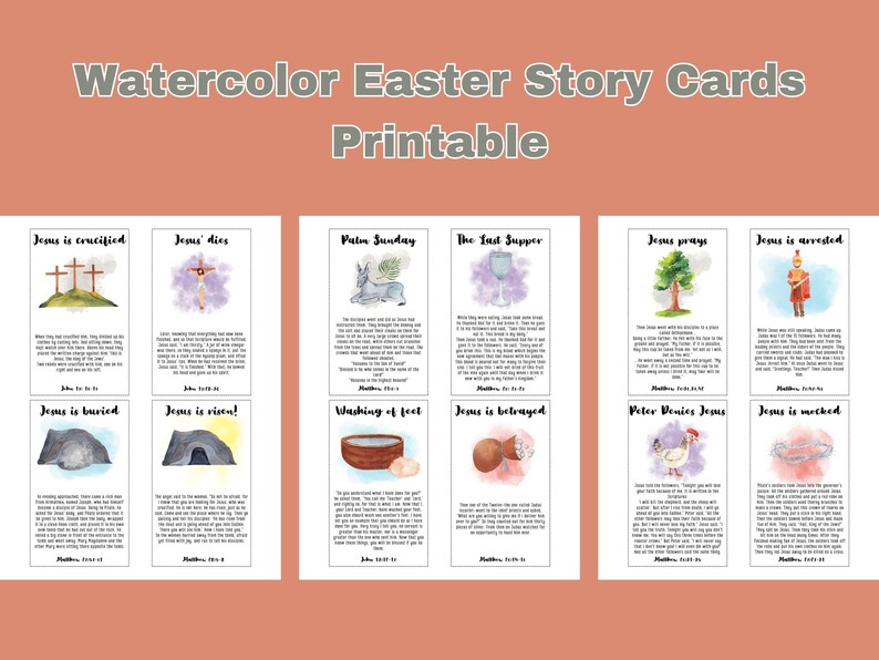 Watercolor Easter Story Cards Printable – Resurrection Story for Kids ...