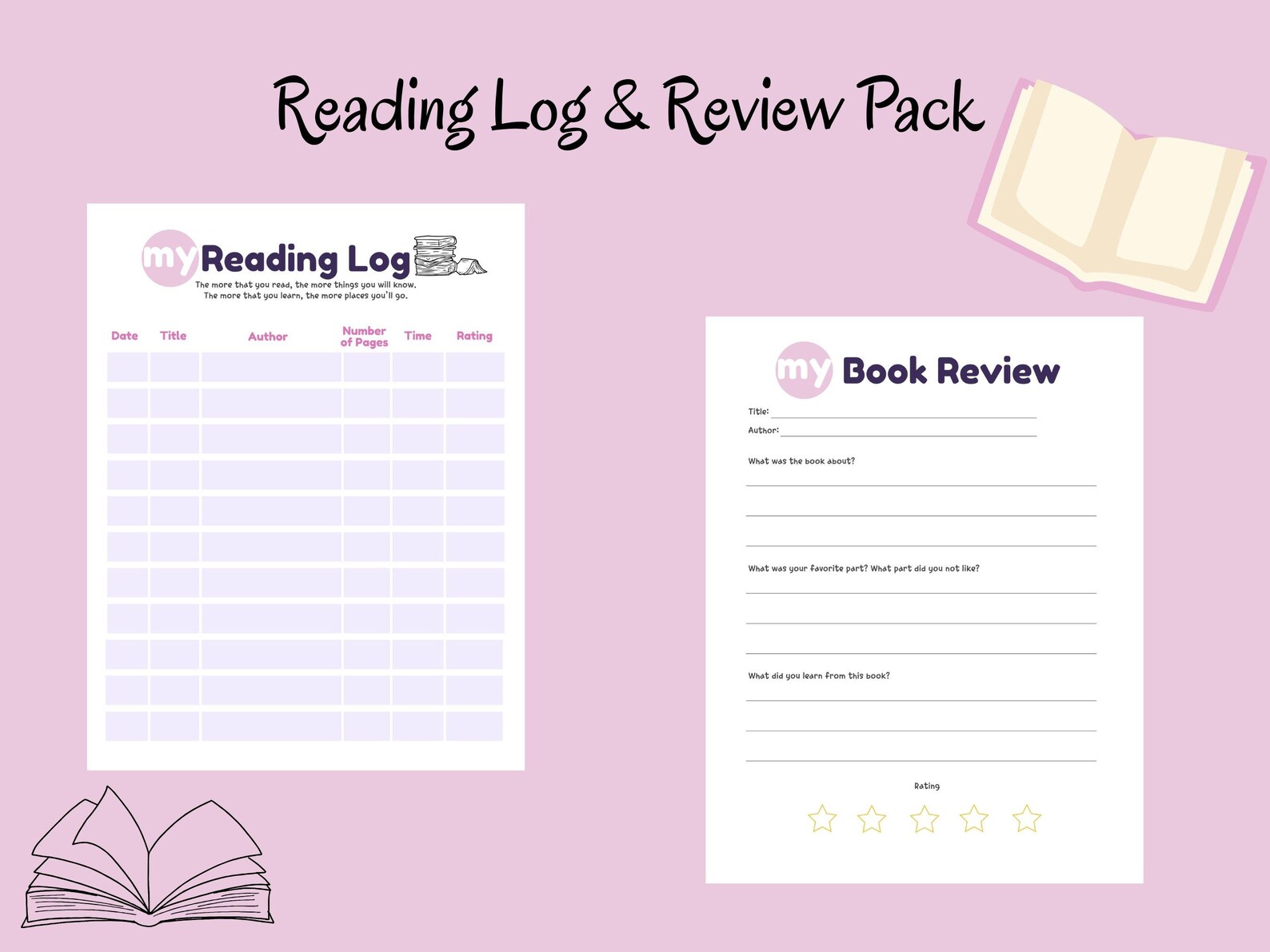 Reading Log and Book Review Printable | Kids Reading Tracker | Student ...