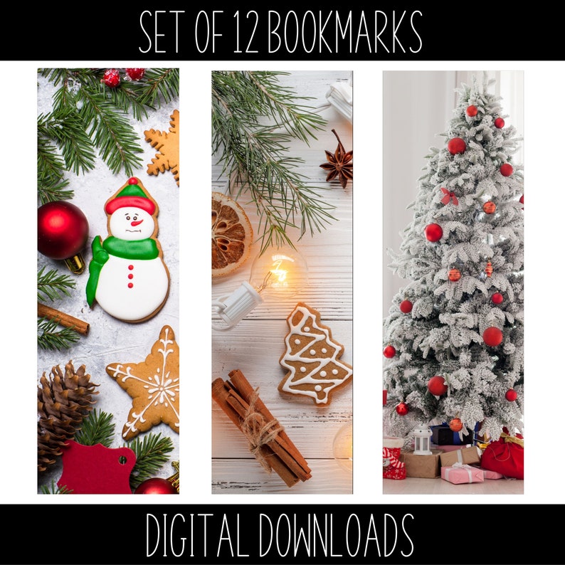 Printable Christmas Bookmarks, Christmas Pictures, Set of 12, Digital ...