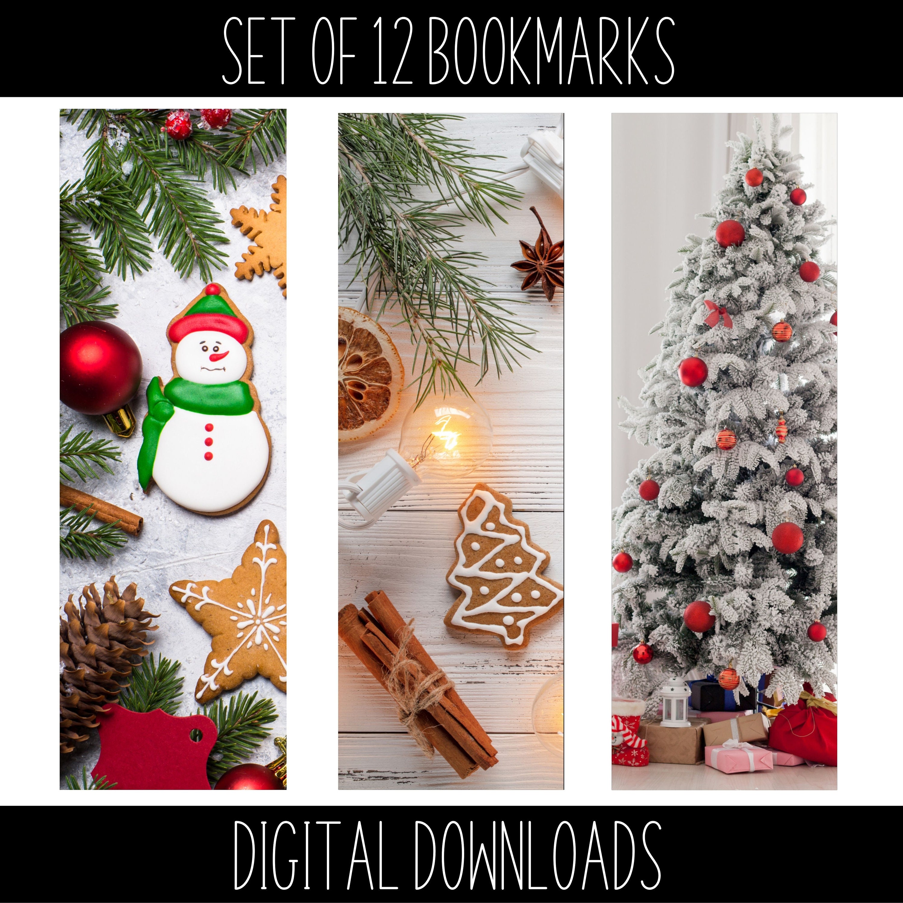Printable Christmas Bookmarks, Christmas Pictures, Set of 12, Digital ...