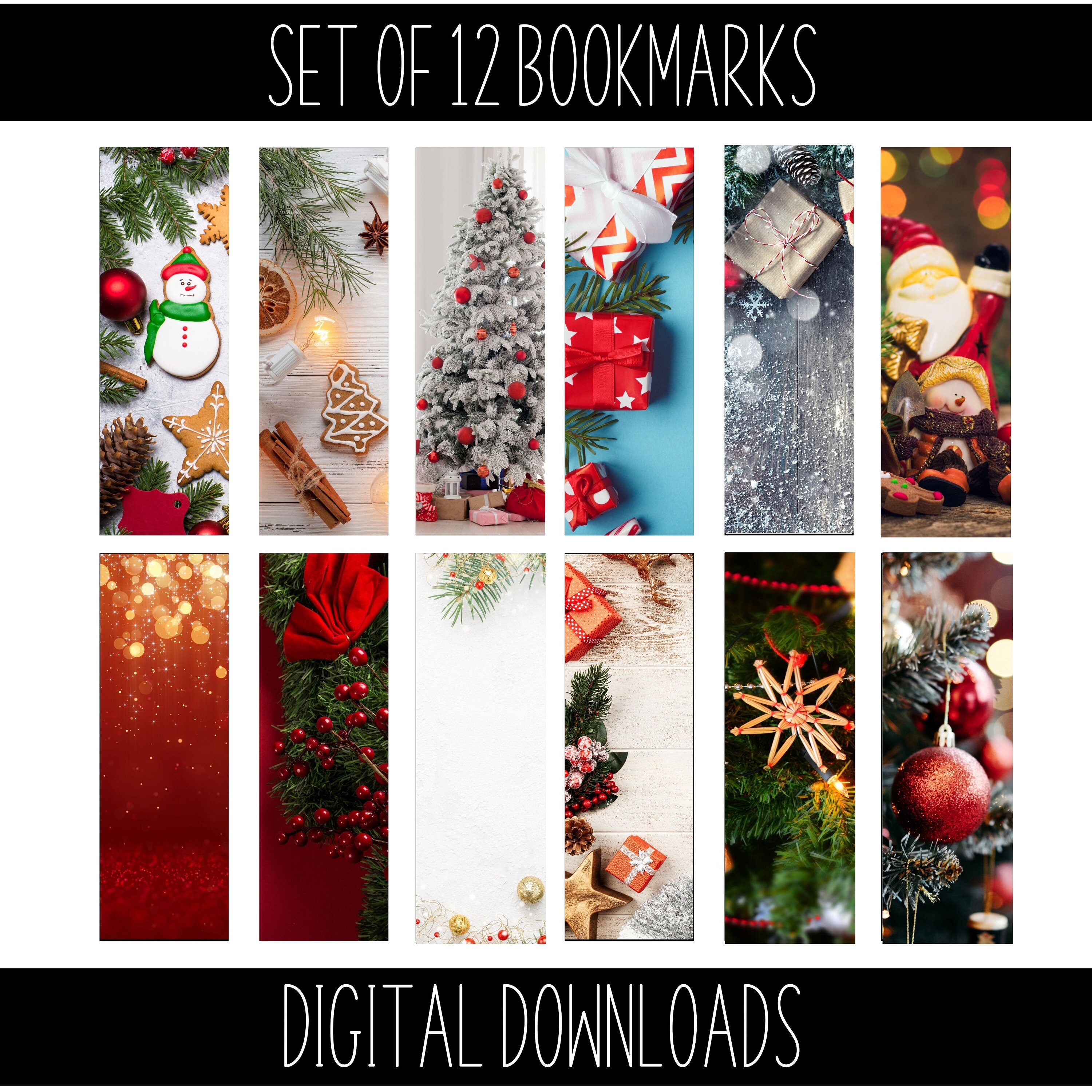 Printable Christmas Bookmarks, Christmas Pictures, Set of 12, Digital ...