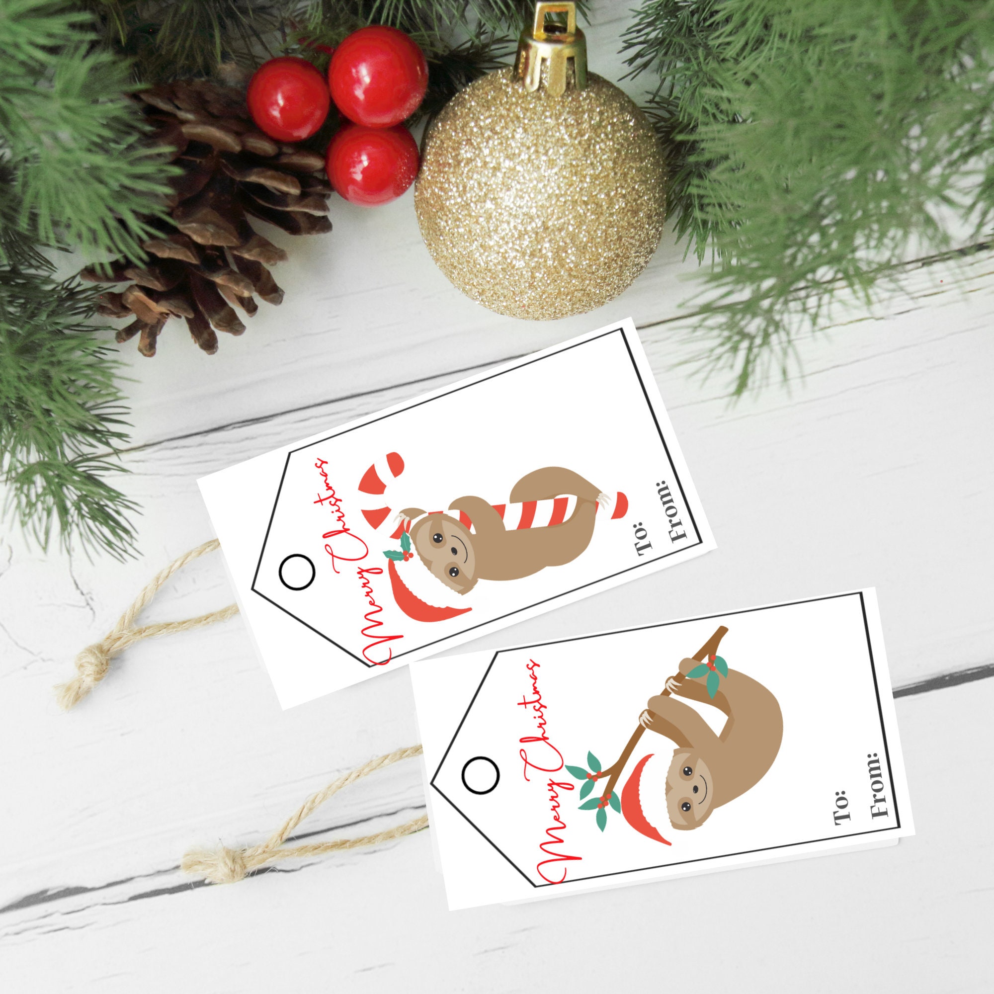 Sloth Christmas Gift Tags | Printable Holiday Labels (instant Download ...