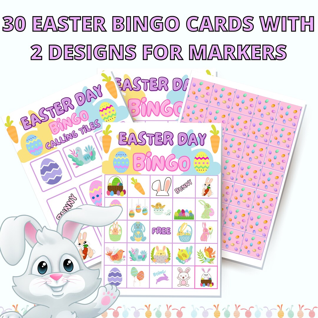30 Printable Easter Day Bingo Cards, Easter Bingo Cards for Kids, Easy ...