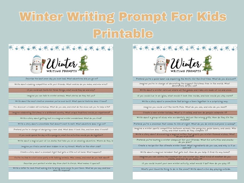 Winter Writing Prompts for Kids Printable – Seasonal Creative Writing ...