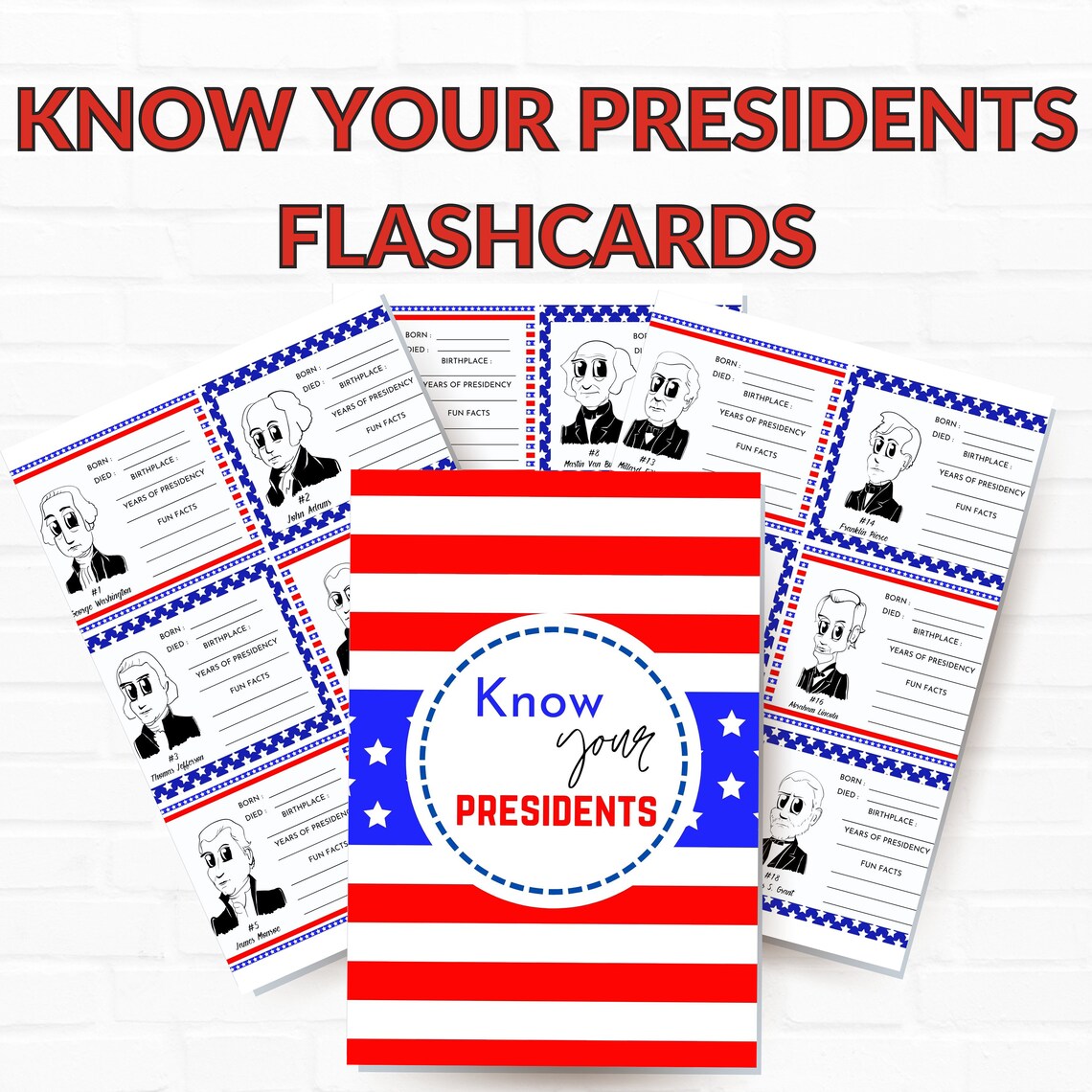 Know Your Presidents Flash Cards, Presidential Flash Cards, Flash Cards ...