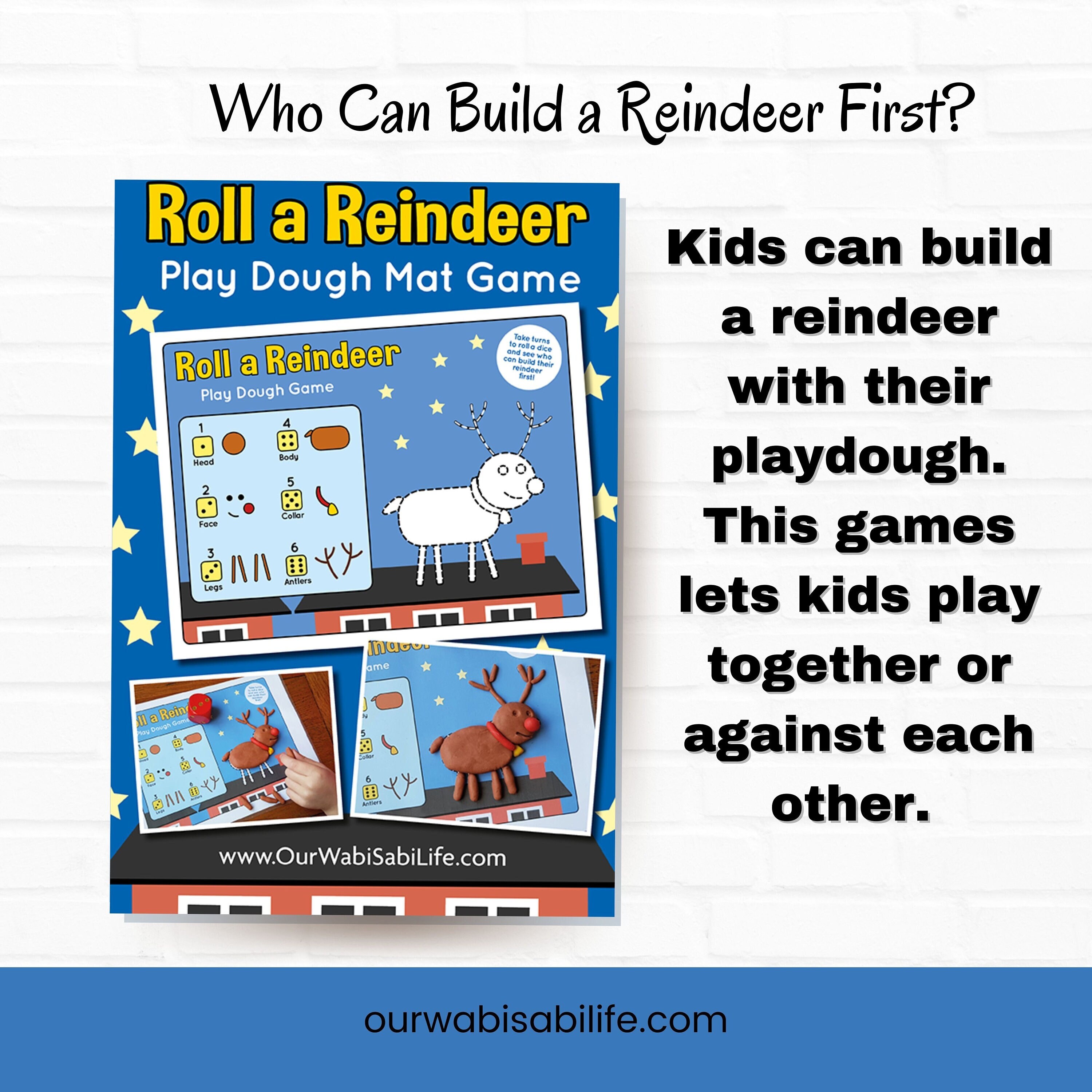 PRINTABLE Roll a Reindeer Christmas Game on a Playdough Mat, INSTANT ...