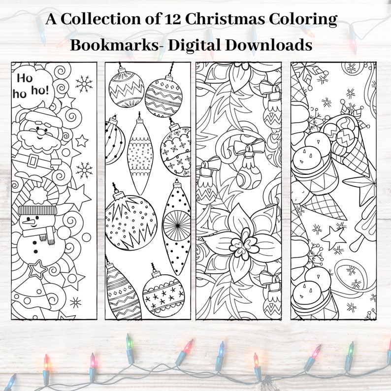 Printable Christmas Bookmarks, Christmas Coloring, Set of 12, Holiday ...