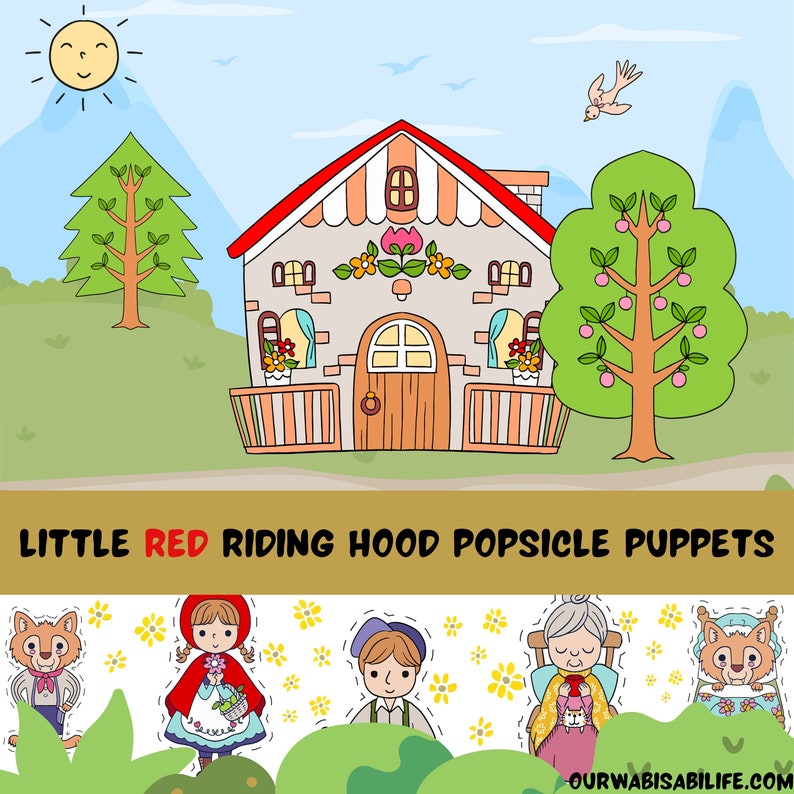 Little Red Riding Hood Puppets on Popsicle Sticks, Printable Finger ...