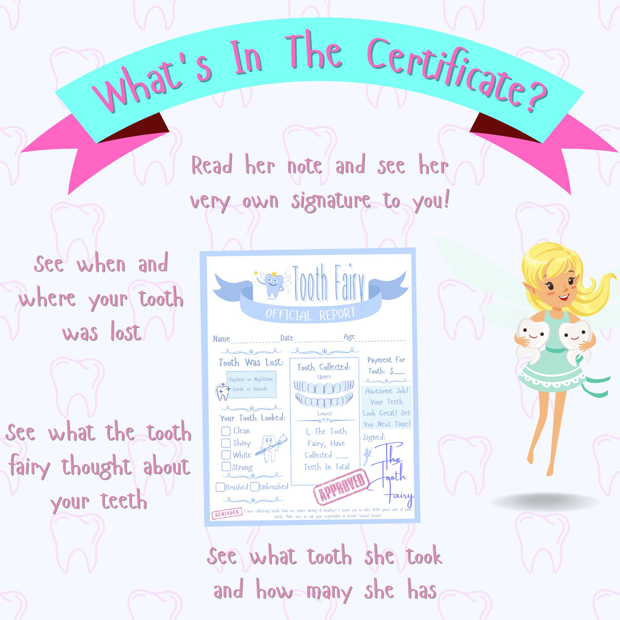 Printable Tooth Fairy Kit With Tooth Fairy Tooth Certificate and ...