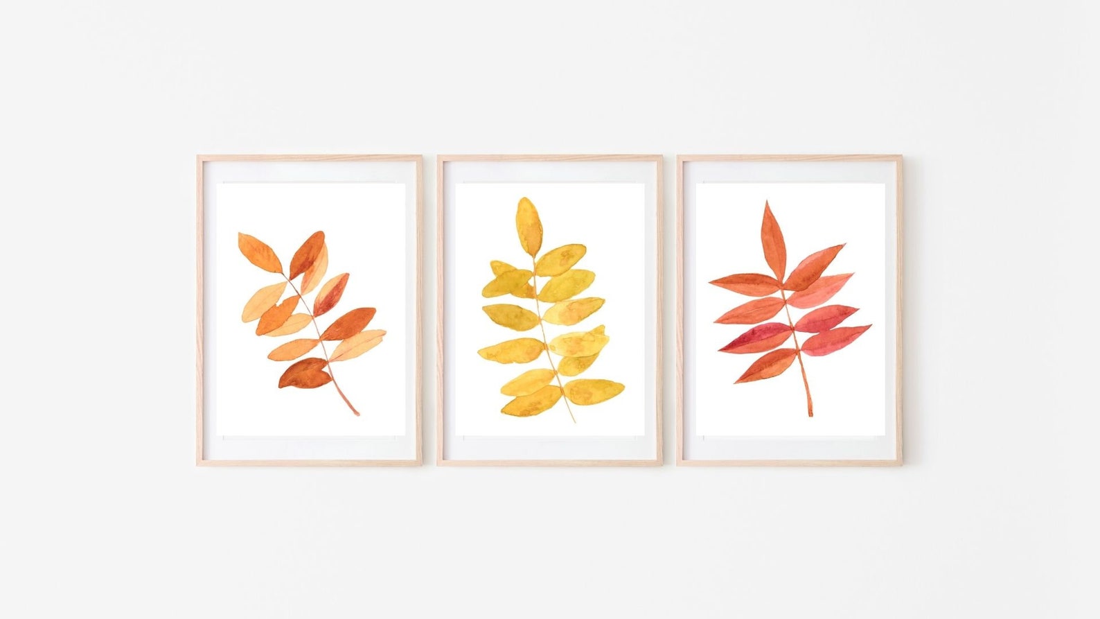 Set of 3 Printable Fall Wall Art, Watercolor Leaf Fall Decor, Autumn ...