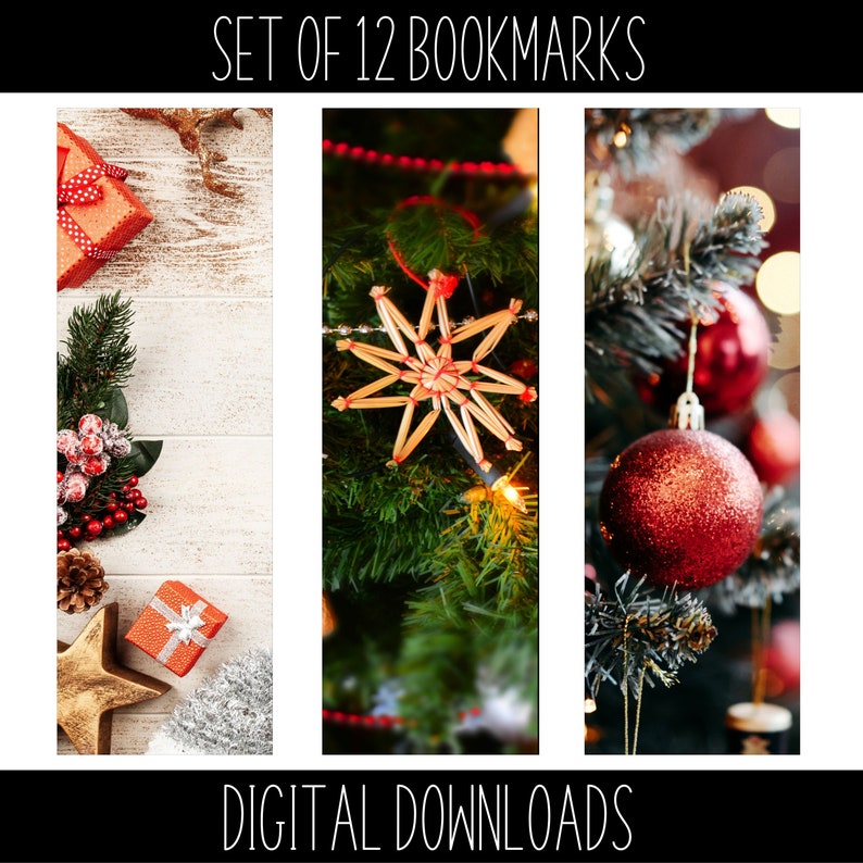 Printable Christmas Bookmarks, Christmas Pictures, Set of 12, Digital ...