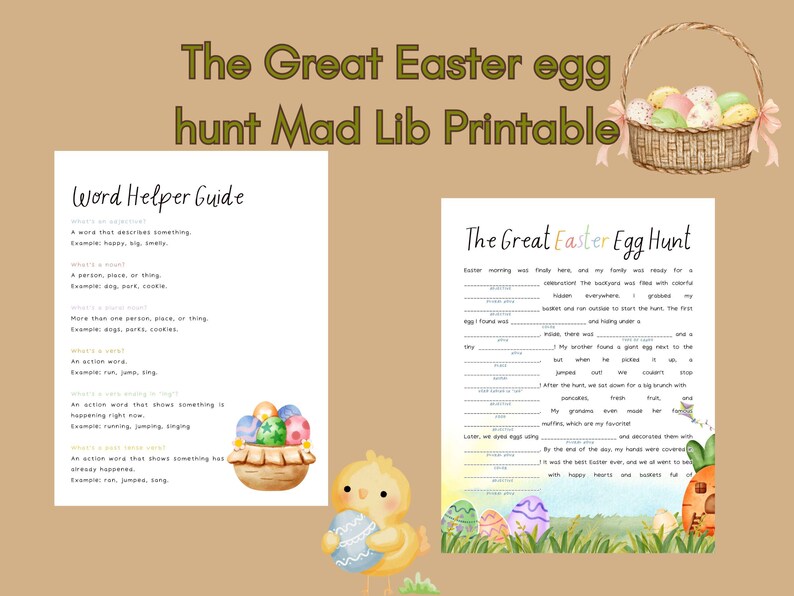 Easter Mad Libs Printable for Kids, Easter Egg Hunt Grammar Activity ...