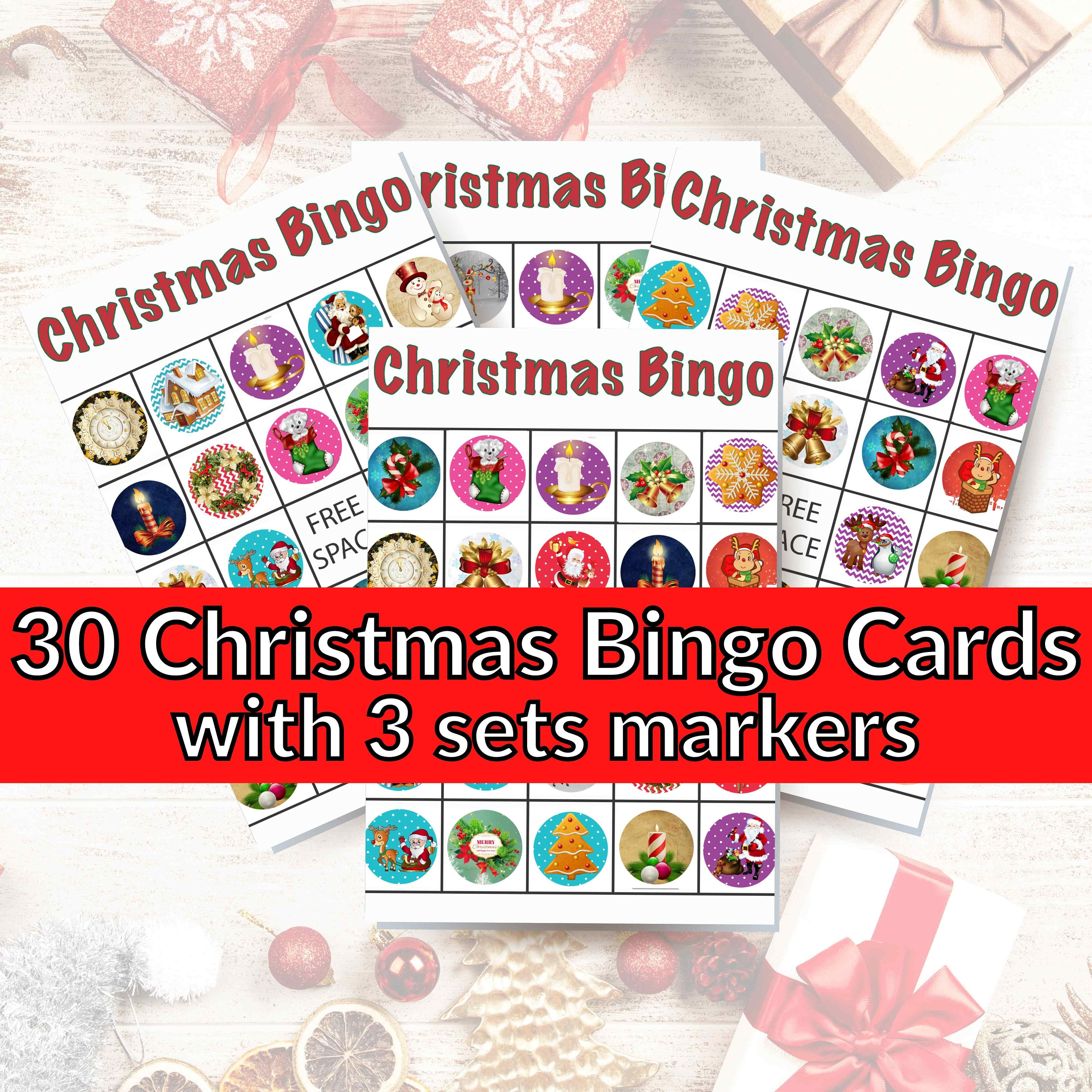 30 Printable Christmas Bingo Cards, Christmas Bingo Cards for Kids ...