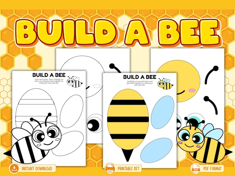 Build a Bee Craft Printable, Bee Cut and Paste Activity, Preschool ...